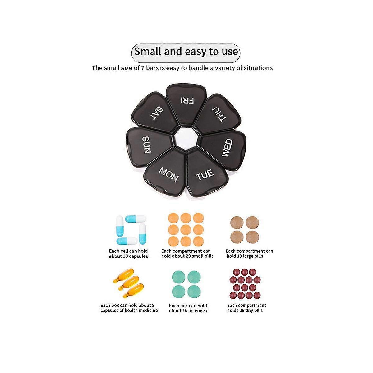 Portable Pill Box Medicine Planner Round Shaped Small Case Weekly Pill ...