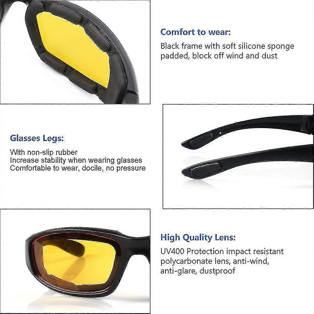 3 pairs of motorcycle cycling glasses, goggles, UV protection, dust and ...