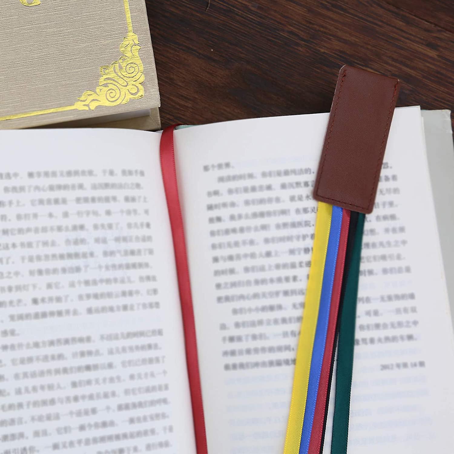 4pcs Ribbon Bookmarks Leatherette Bookmark with 5 Colorful Ribbons Book ...