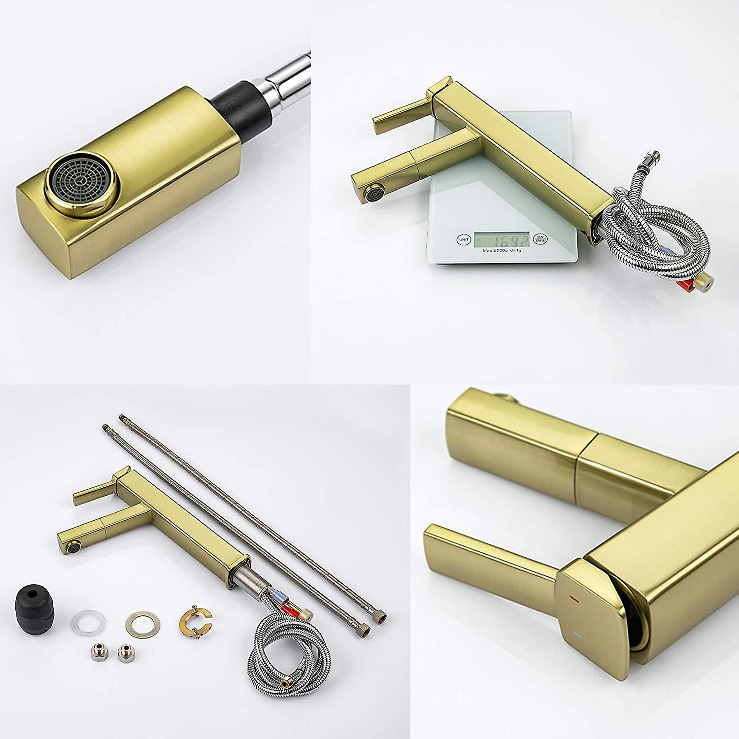 Basin Mixer Tap Tall Brushed Gold Bathroom Pull Out Basin Faucet ...