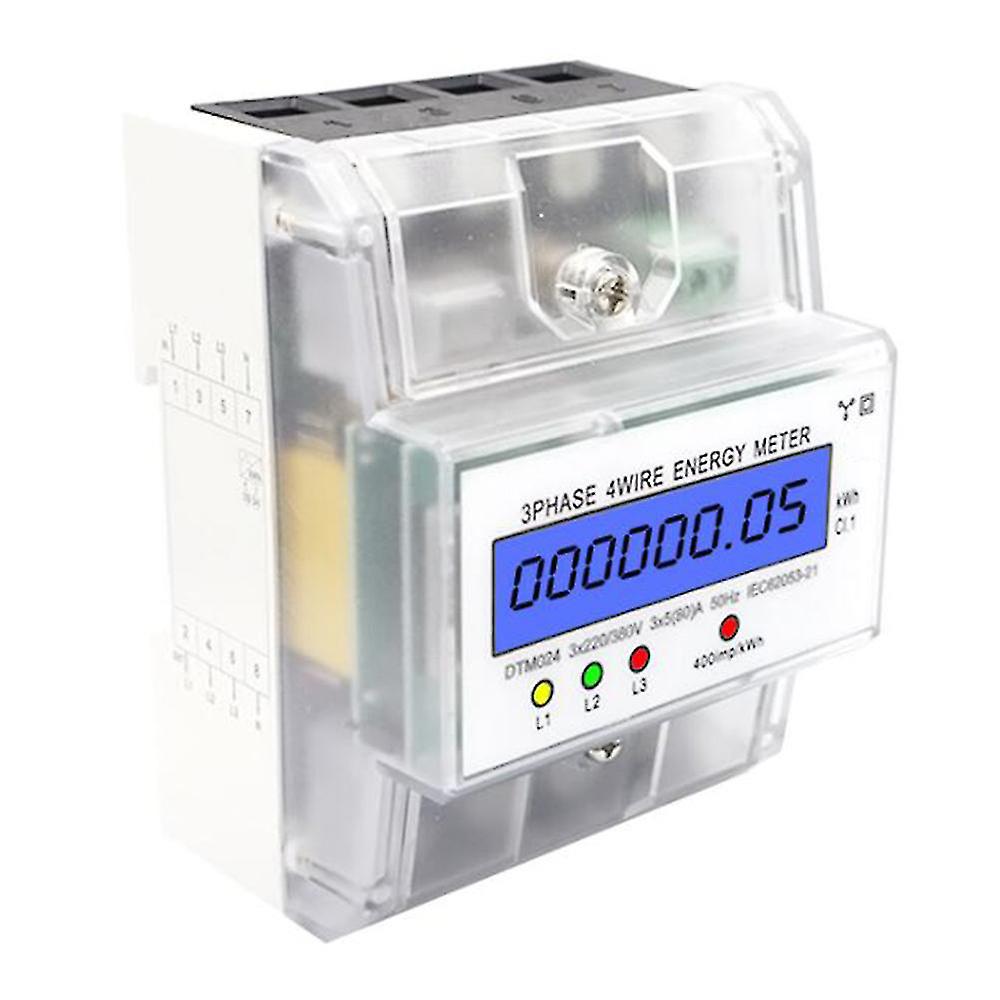 3 Phase 4 Wire Energy Meter 220/380v 5-80a Energy Consumption Kwh Meter Din Rail Installation ...