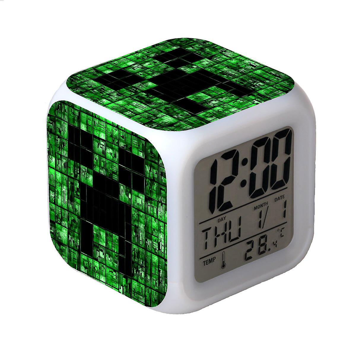 Minecraft Colorful Led Alarm Clock Color Changing Cartoon Clock Student ...