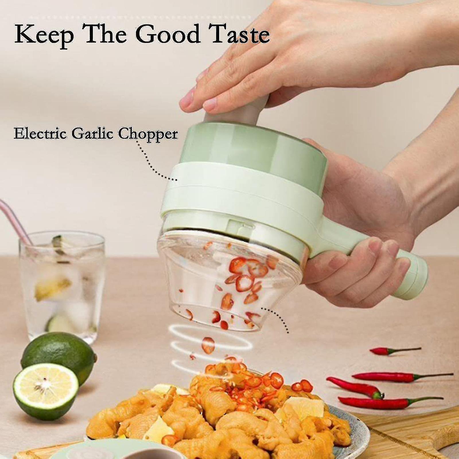 4 In 1 Handheld Electric Vegetable Cutter Set Garlic Meat Mud Masher ...