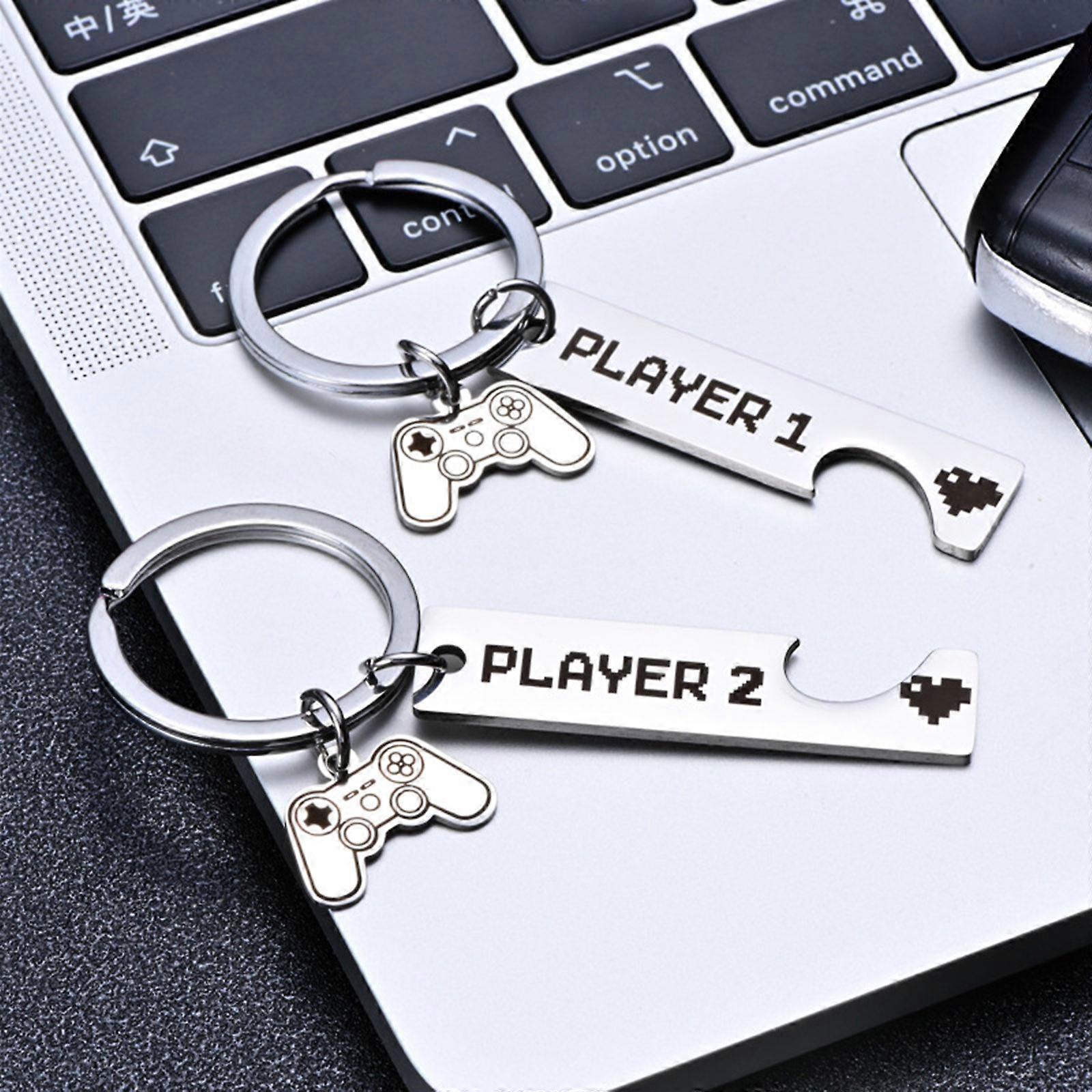 2 Pcs Keychain Stainless Steel Gamer Key Ring Key Chain Charm Keyring ...