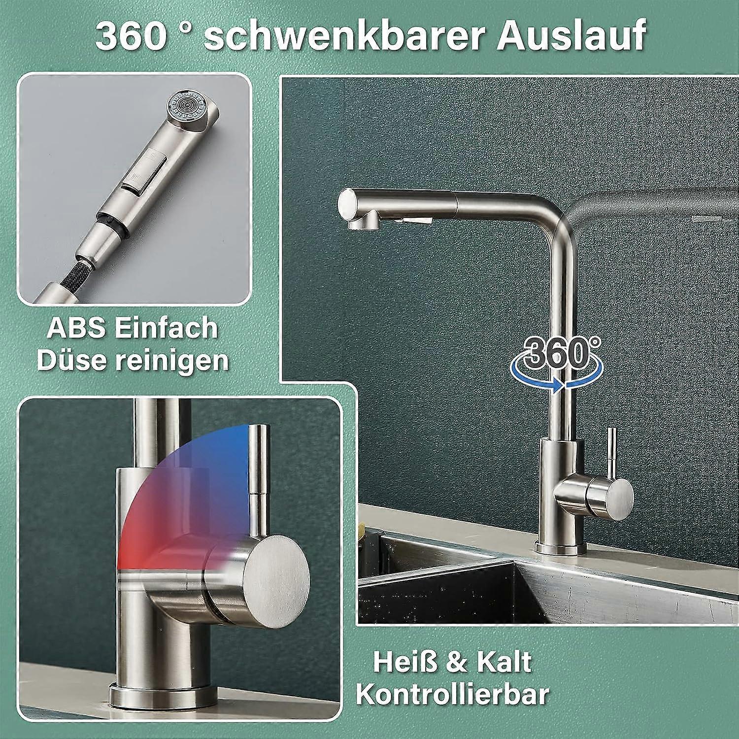 Kitchen Tap Stainless Steel Kitchen Mixer Tap with Shower Extendible ...