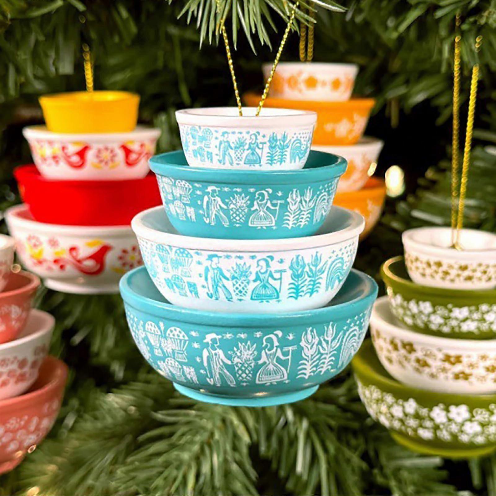 Miniature Pyrex Bowl Stack Ornament Christmas Butterprint Durable Resin ...