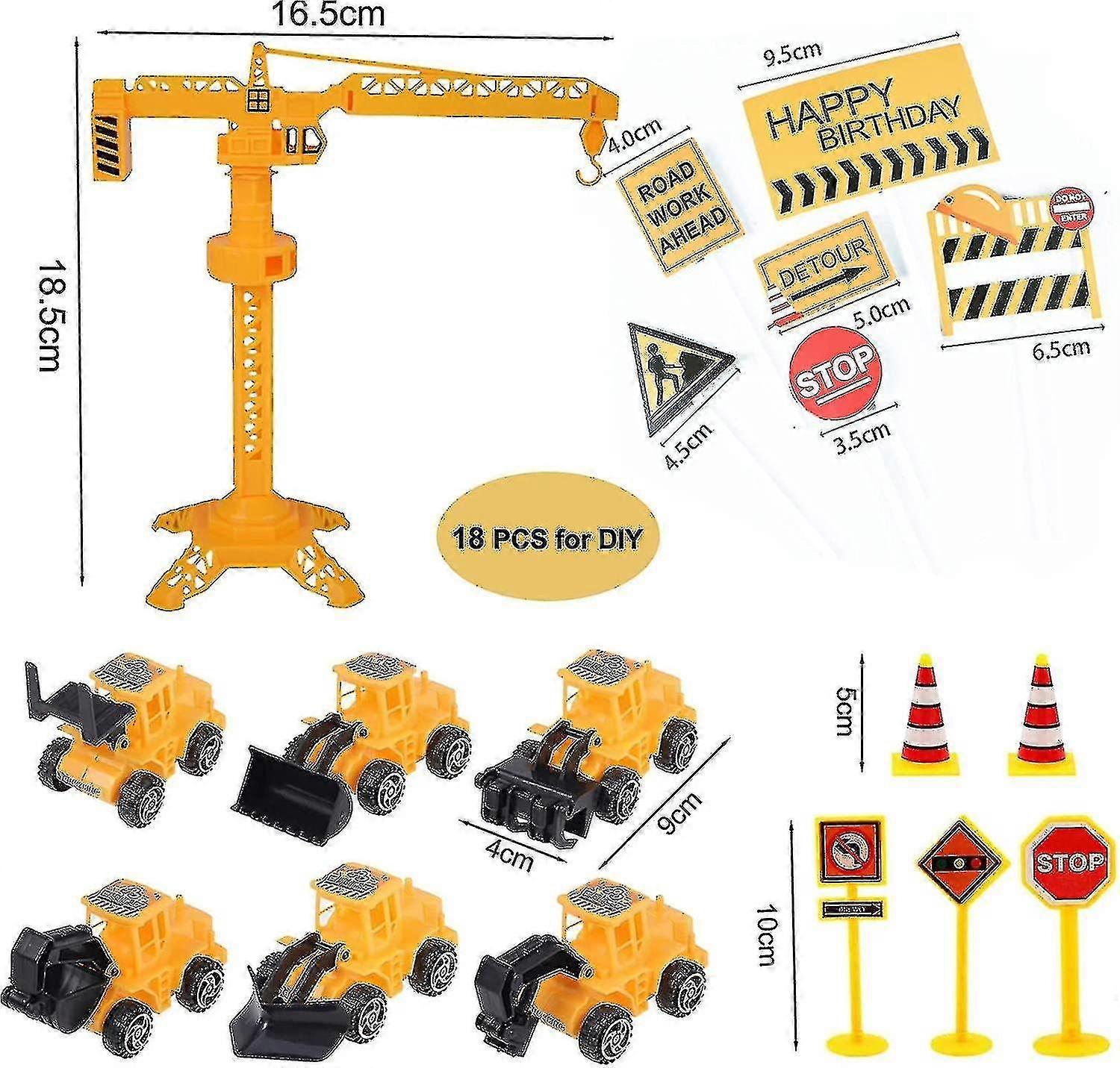 18 Pcs Construction Cake Toppers Vehicles Cake Decoration Set Excavator ...