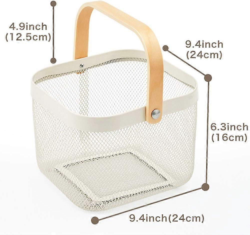 Decorative Wire Mesh Storage Basket With Wooden Handle For Kitchen ...