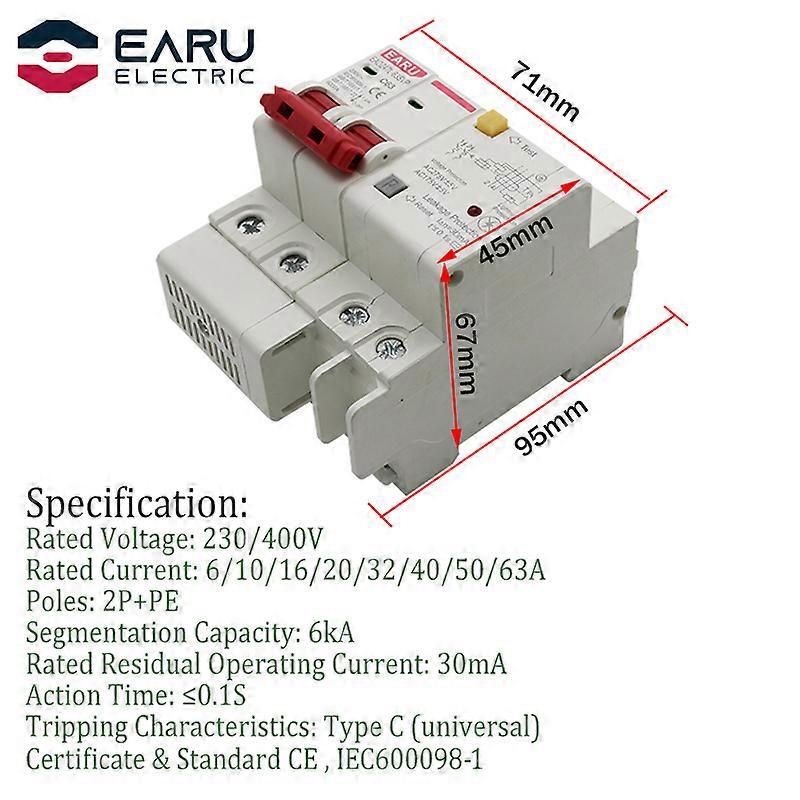 32A 2P SPD Residual Current Circuit Breaker With Overload Overvoltage ...