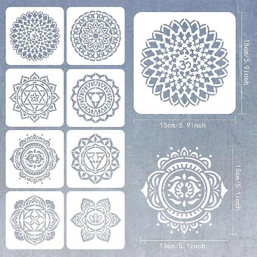 1Set 8PCS Chakra Symbol Stencil 5.9x5.9 inch Plastic PET Mandala Flower ...