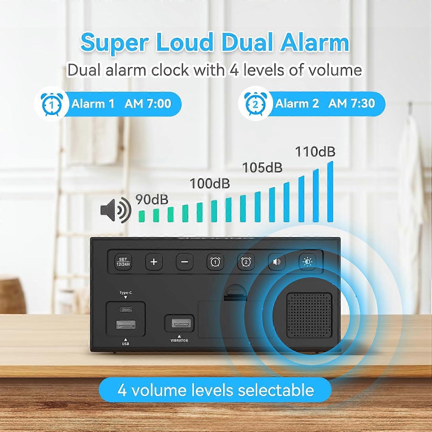 Vibrating alarm clock for deep sleepers, loud alarm, large numbers, 5 ...