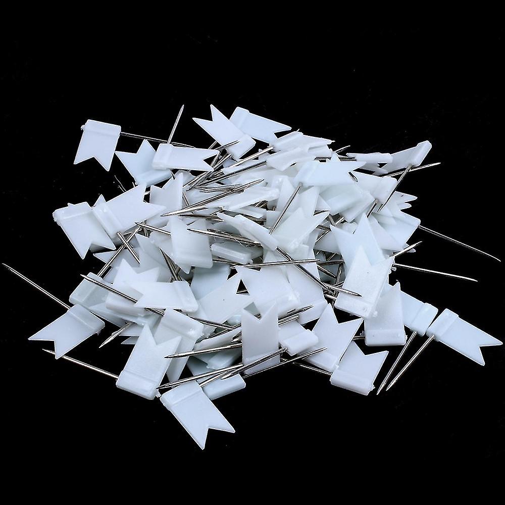100 Flag Shape Map Pins Cork Notice Board Drawing Pins Push Pin White ...