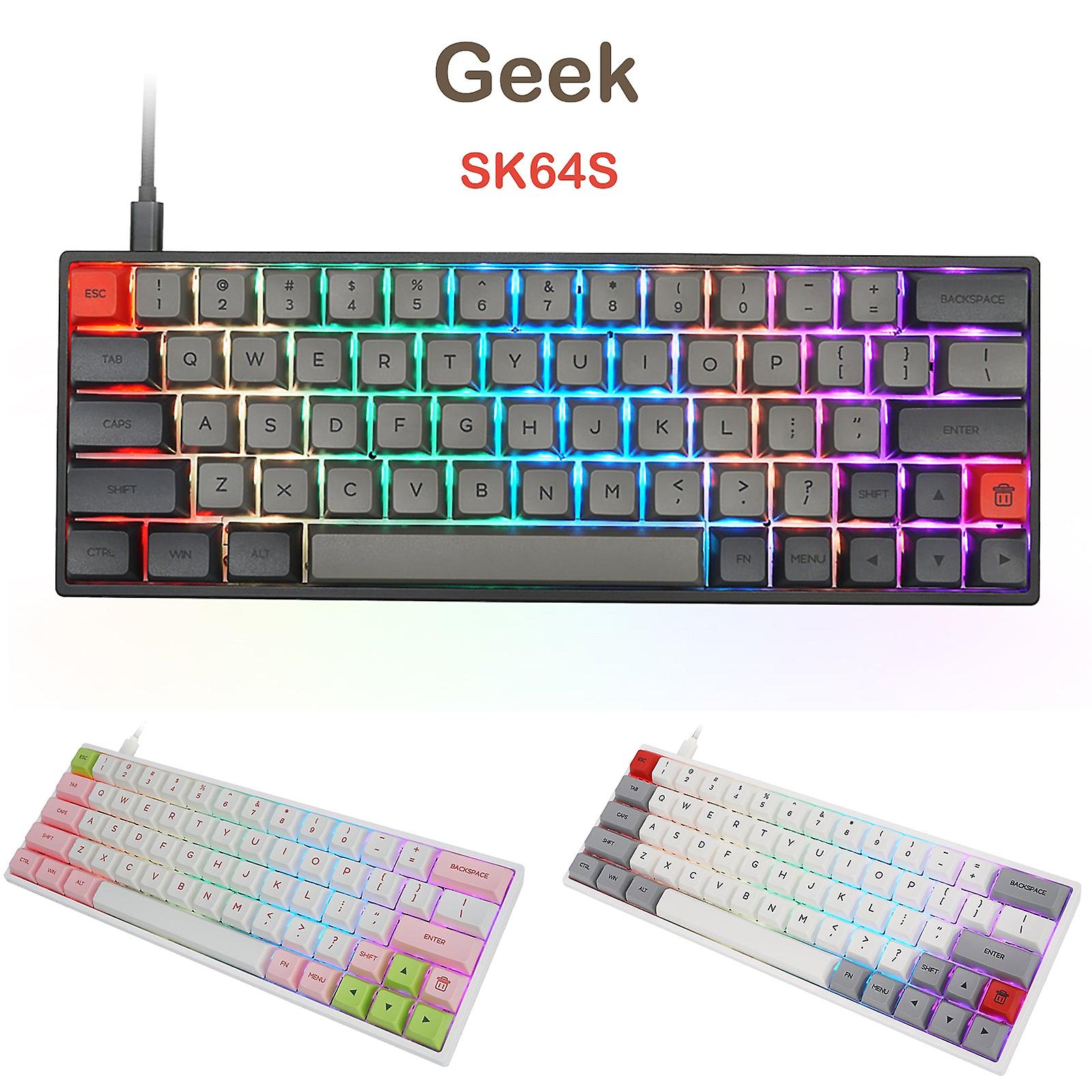 Geek Sk64s Custom 64 Keys Rgb Backlit Bluetooth Wired Mechanical Gaming ...