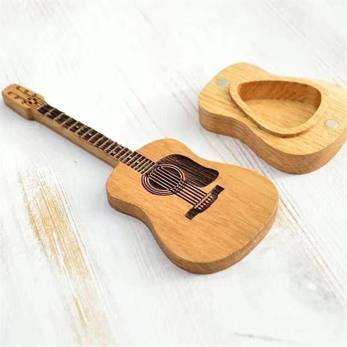 Wooden Acoustic Guitar Pick Box with Stand Portable Handcrafted Guitar ...