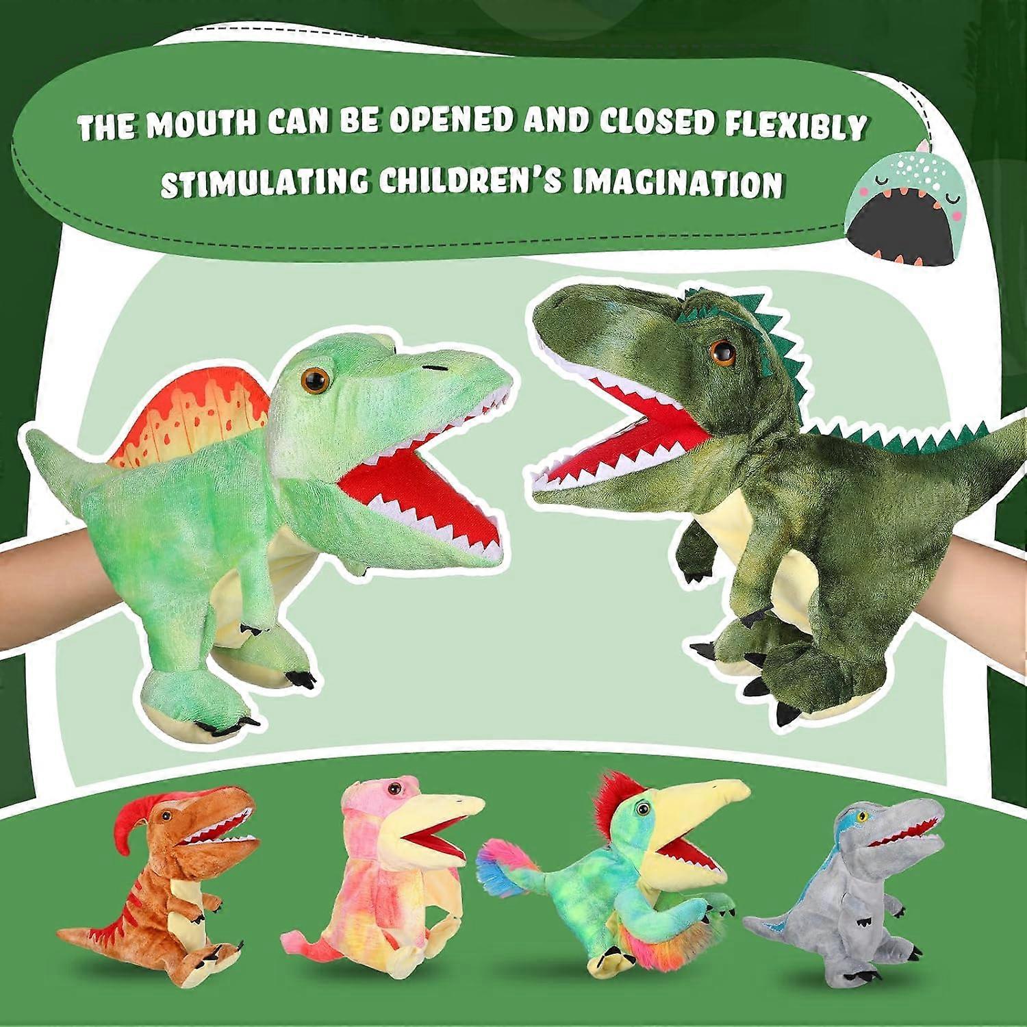 6 Pieces Dinosaur Hand Puppets Plush Stuffed Animals Puppet Soft ...