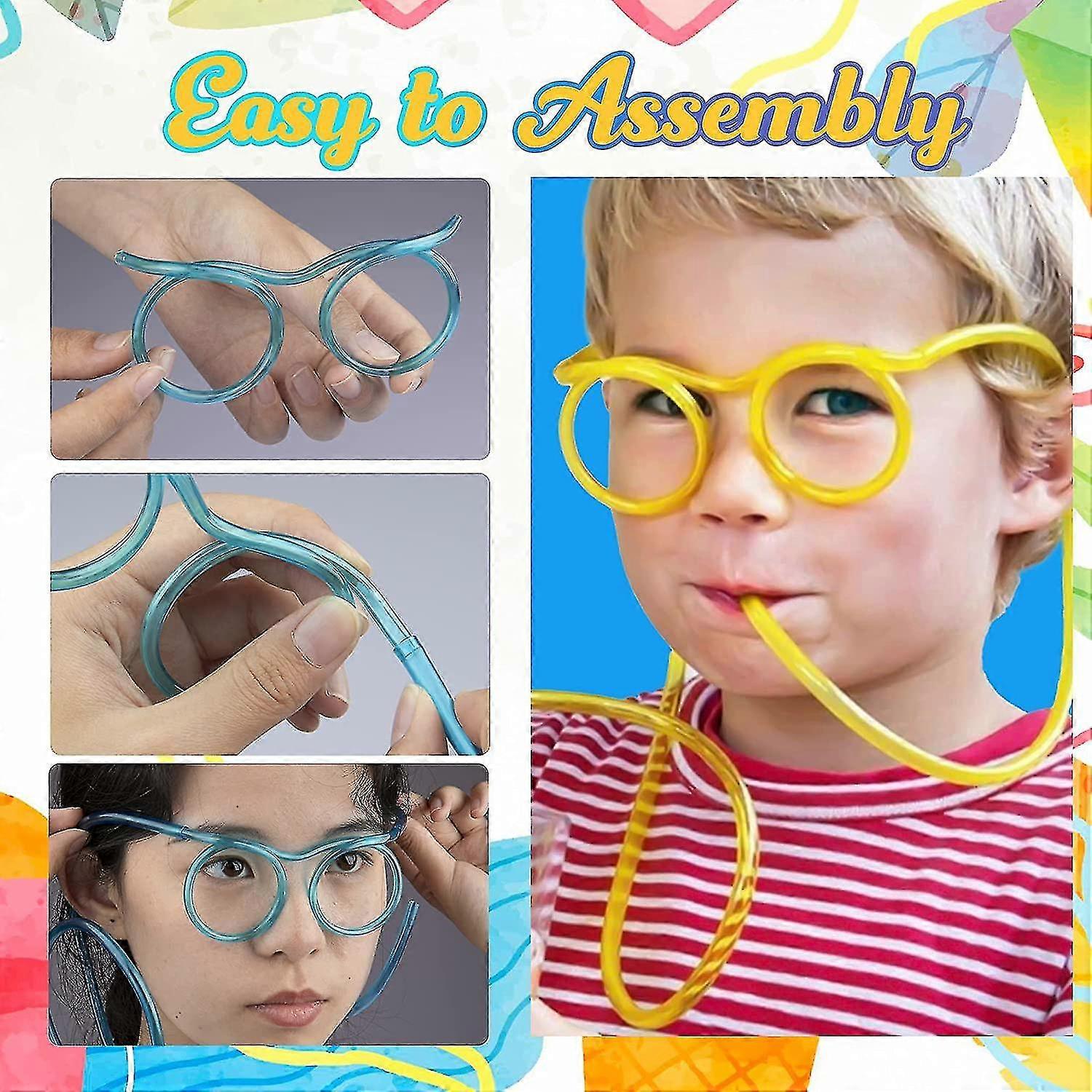4 Pieces Silly Straws, Novelty Flexible Soft Drink Eyeglasses, Fun ...