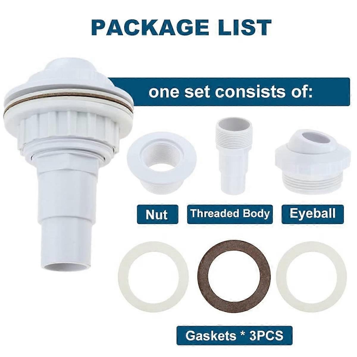 Water Inlet Outlet Fittings with Clip Threaded Tape Swimming Pool ...