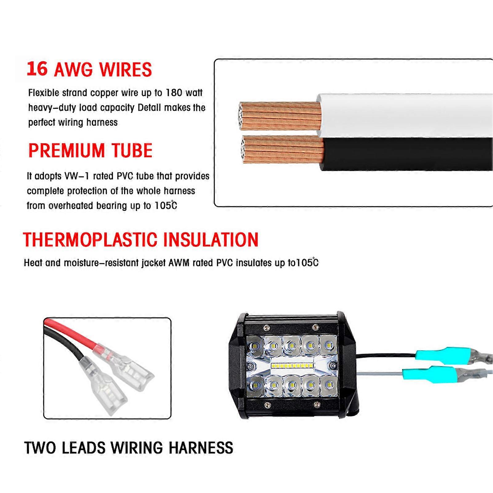 LED Light Bar Wiring Harness Kit, 300W 2 Leads 16 AWG Universal LED ...
