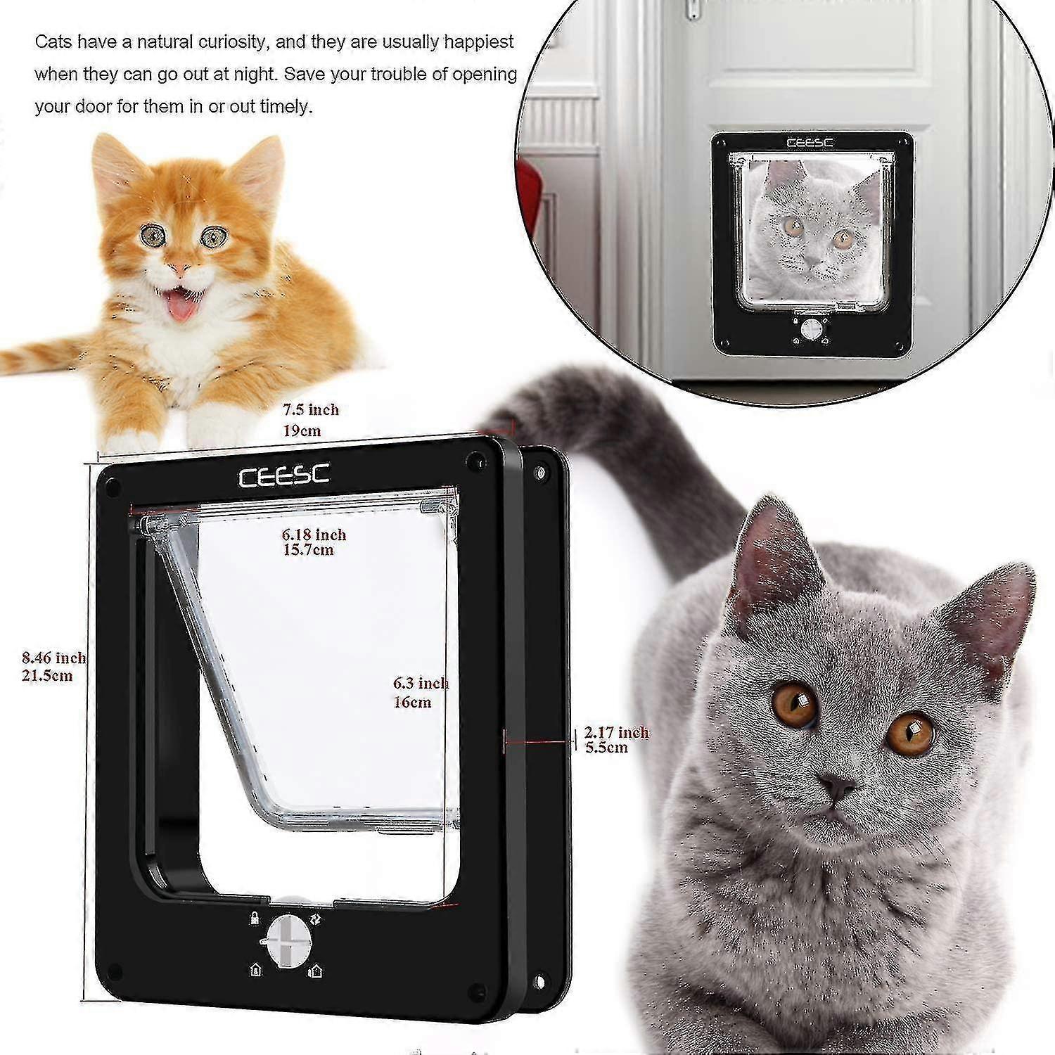 Cat Flap Magnetic Pet Door With Rotary 4 Way Lock For Cats, Kitties ...