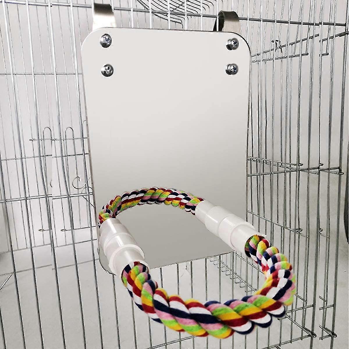 Bird Mirror Toy With Rope Pole Parrot Bite Toy With Large Mirror Parrot ...