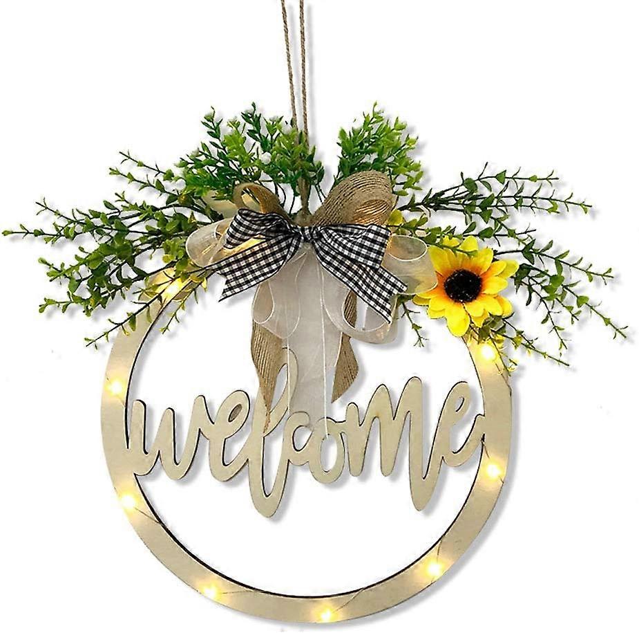 Welcome Sign, Wooden Welcome Door Wreath with LED Fairy Lights, 30cm ...