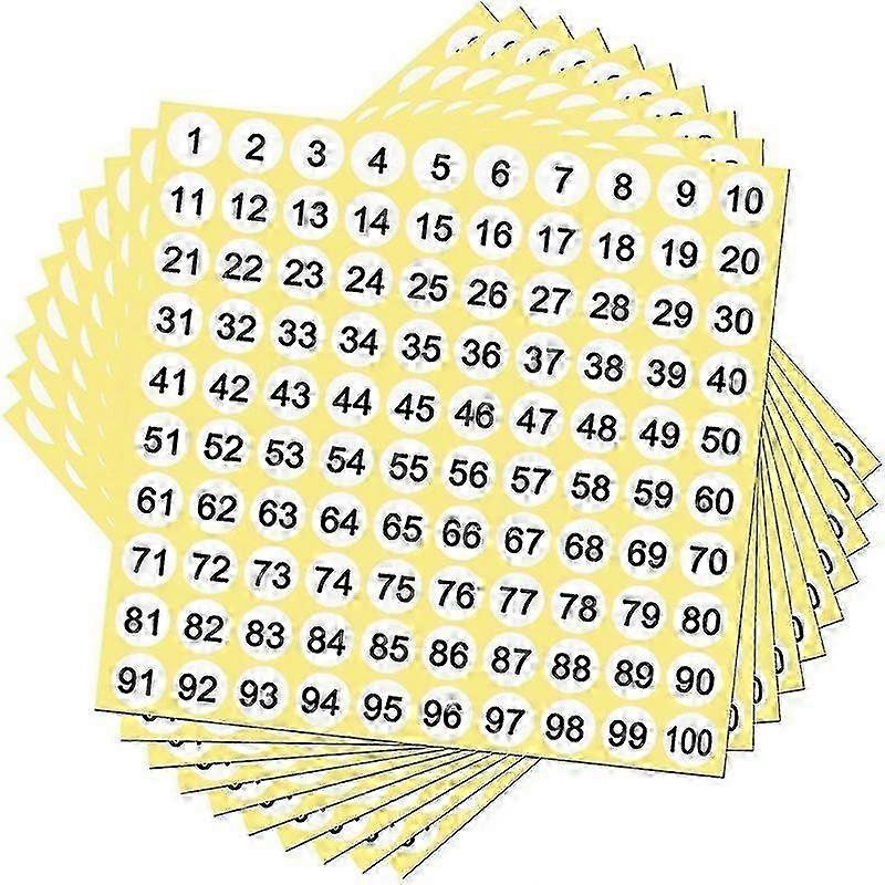 100 Sheets Number Labels Stickers 1-100 Numbers Round Stickers 0.4 Inch ...