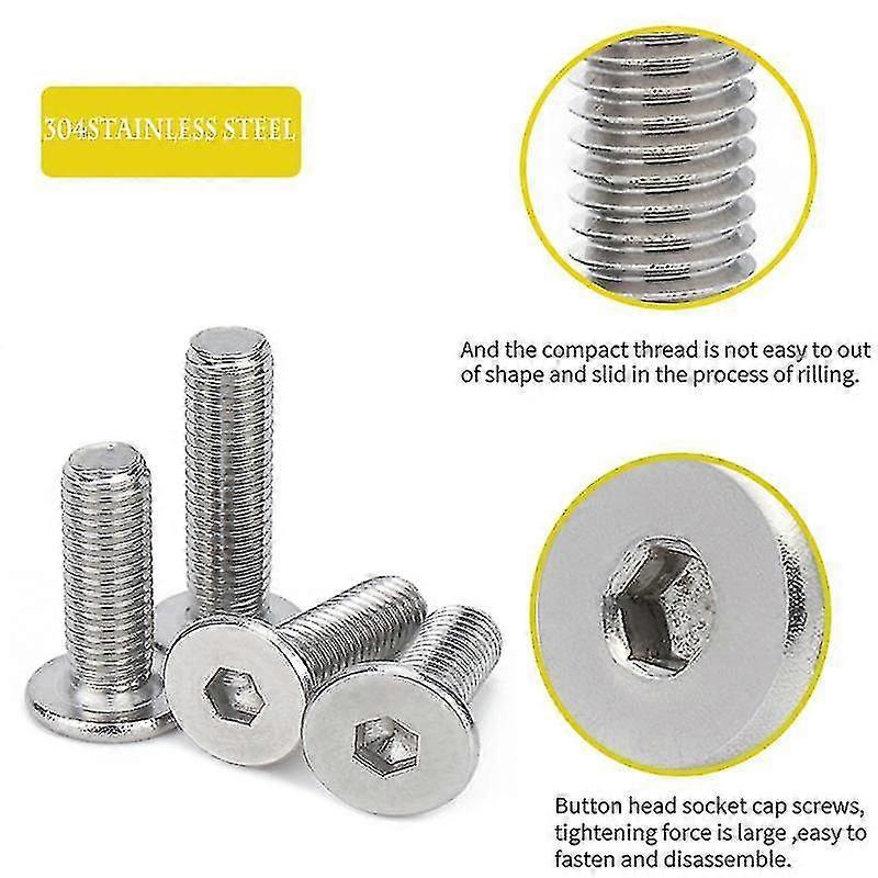 50pc 304stainless Steel Large Flat Hex Hexagon Socket Head Allen Screw M2 M2.5 M3 M4 M5 M6 ...