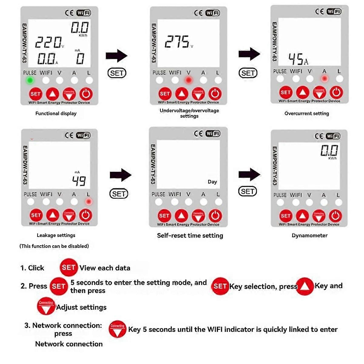 2P 63A TUYA WiFi Smart Protector Relay Device Switch Breaker Earth ...