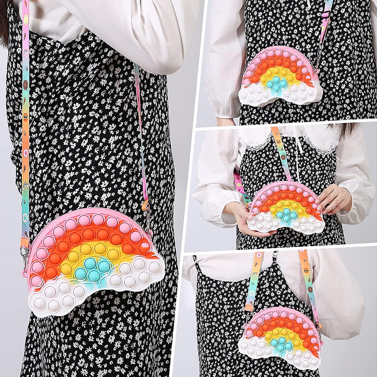 Pop Purse Fidget Toys Bag for Girls and Women, Rainbow Clouds Pop ...