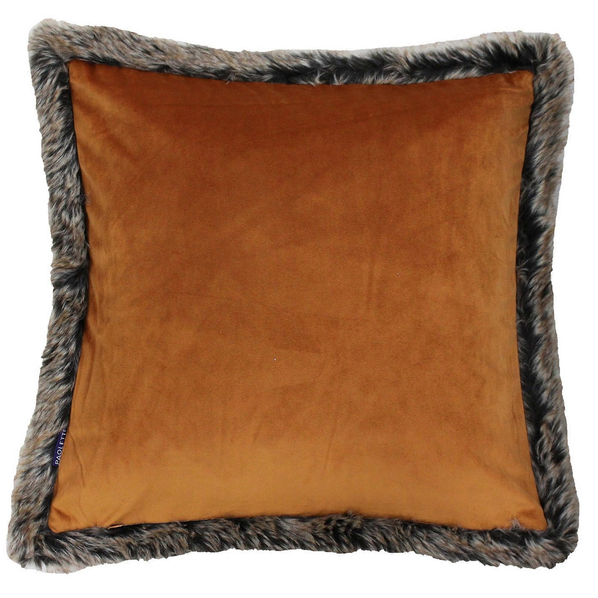 Riva Home Kiruna Faux Fur Edged Velvet Style Square Cushion Cover ...
