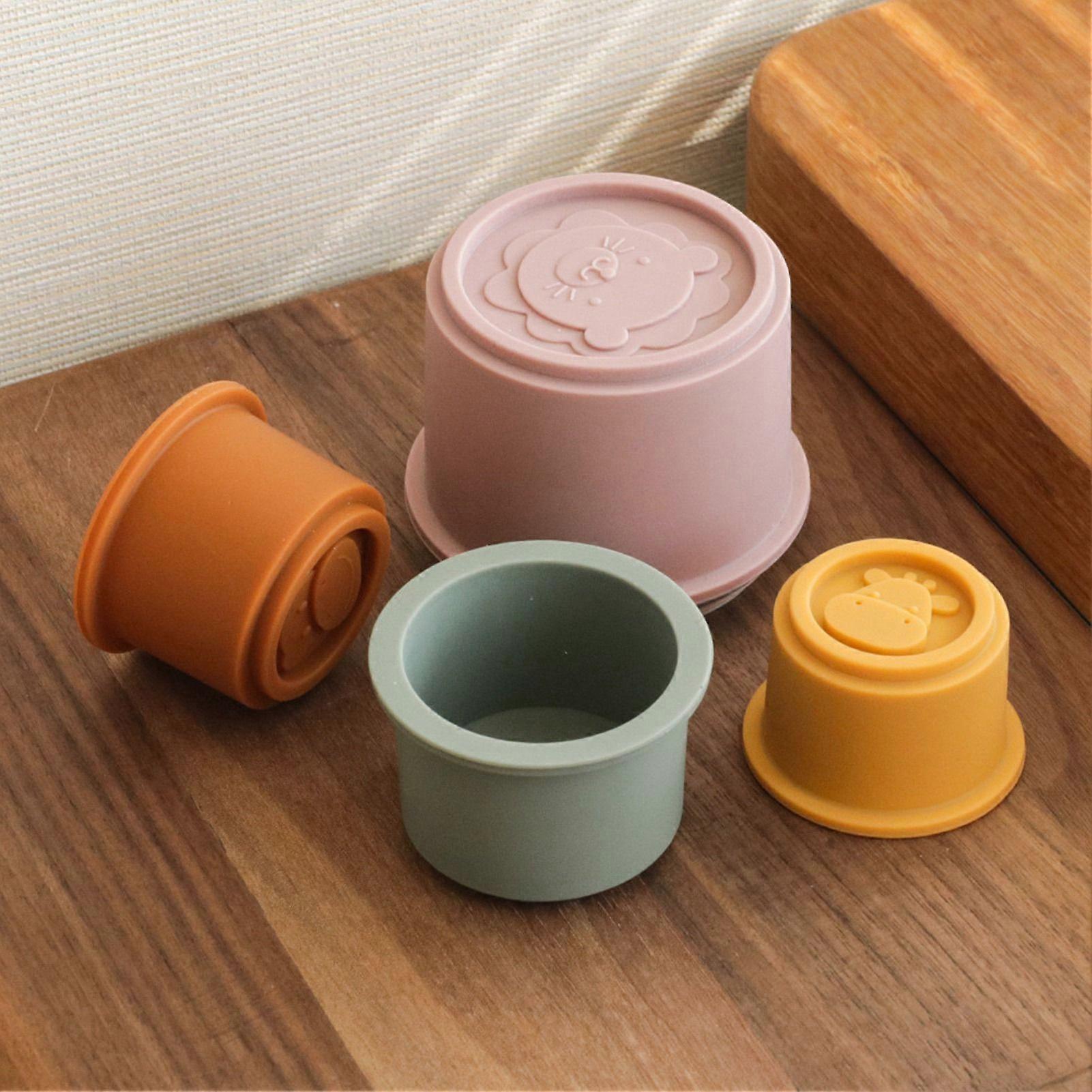 7 Pcs Stacking Cups Animal Silicone Colored Children's Stacking Cup ...
