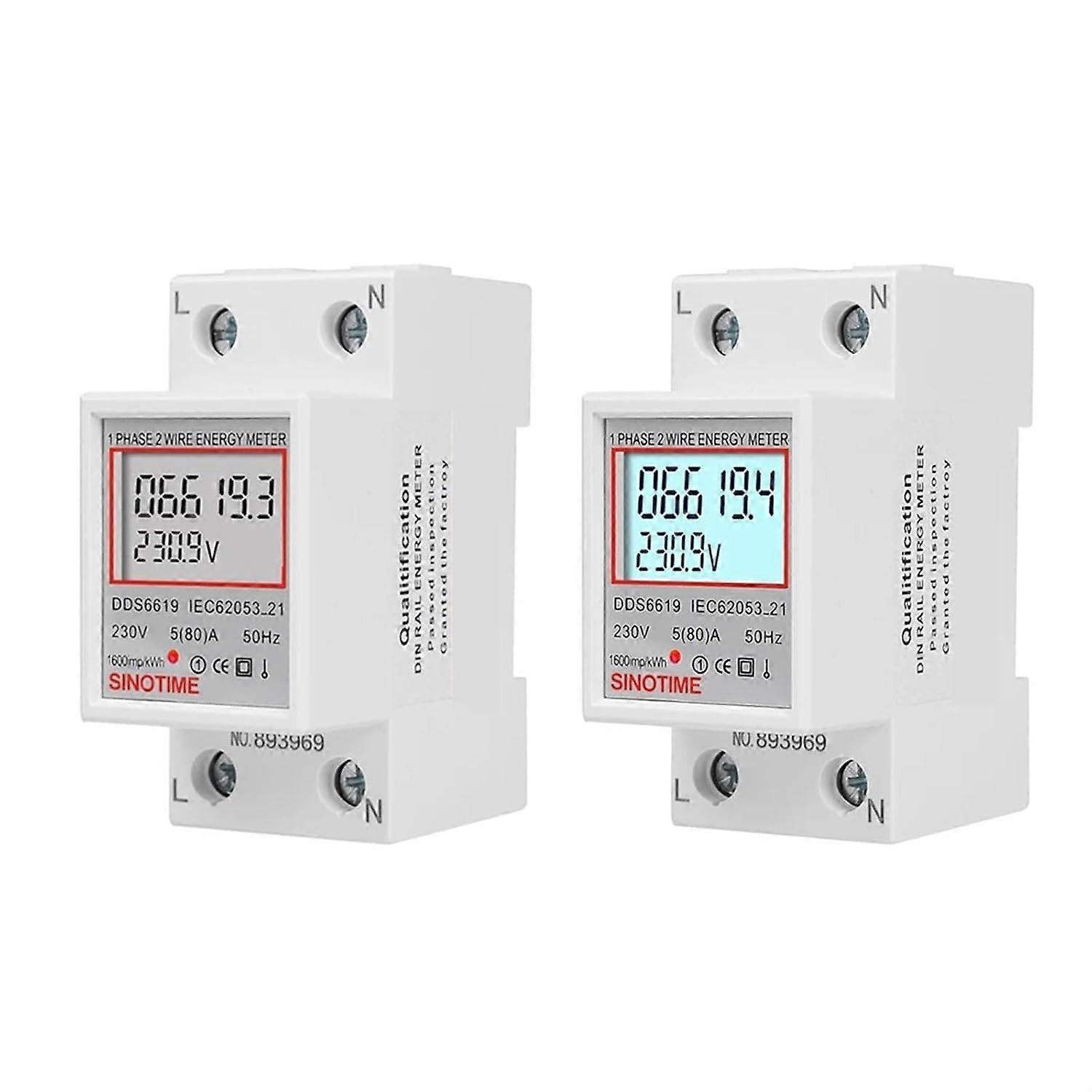 LCD Single-Phase Energy Meter, DIN Rail AC Power Monitor, 220V/230V ...