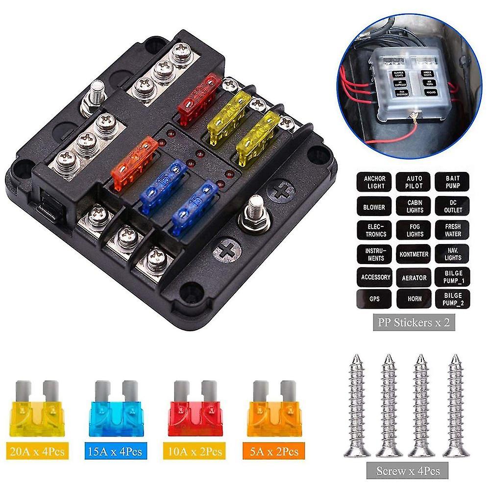 6-way Waterproof Fuse Block,with Led Indicator 12 Circuits With ...