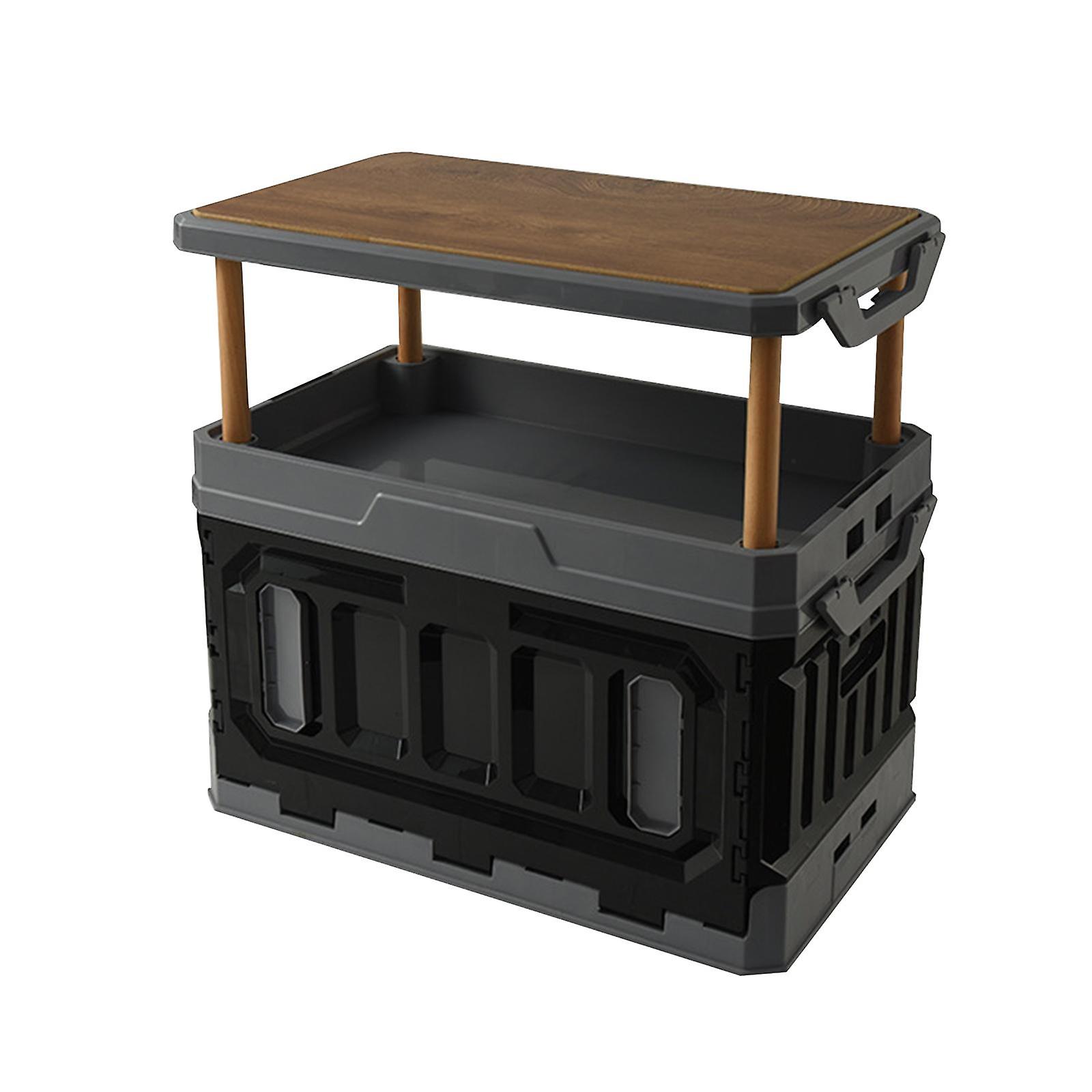 Camping Storage Box Collapsible Storage Bin with Wooden Lid and Handle ...