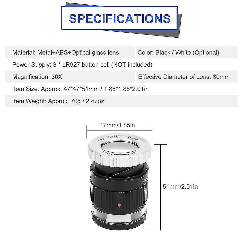 LED Scale Loupe 30X Adjustable Magnification Magnifier Metal Cylinder ...