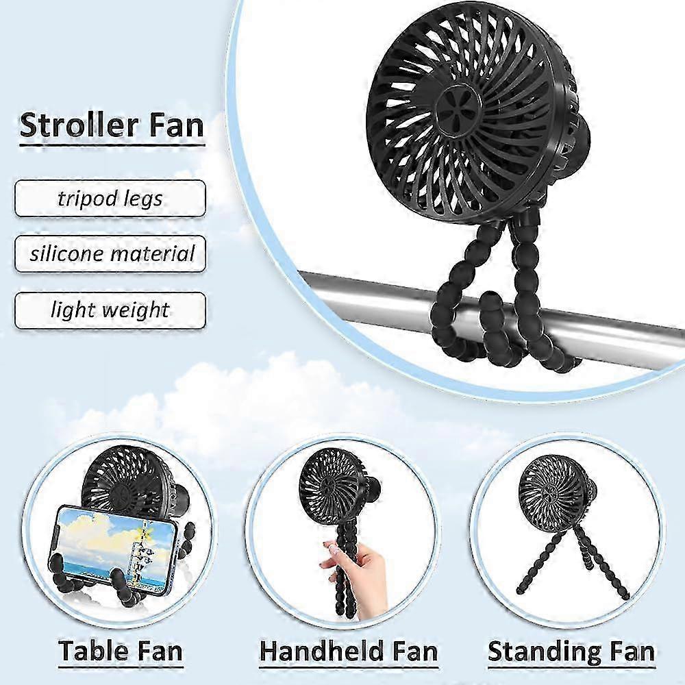 Stroller Fan with 3 Speeds USB Battery Powered Safe Stroller Cooling ...
