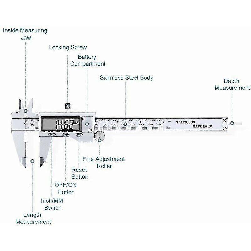 Electronic Digital Vernier Caliper Stainless Steel 150mm Measuring ...