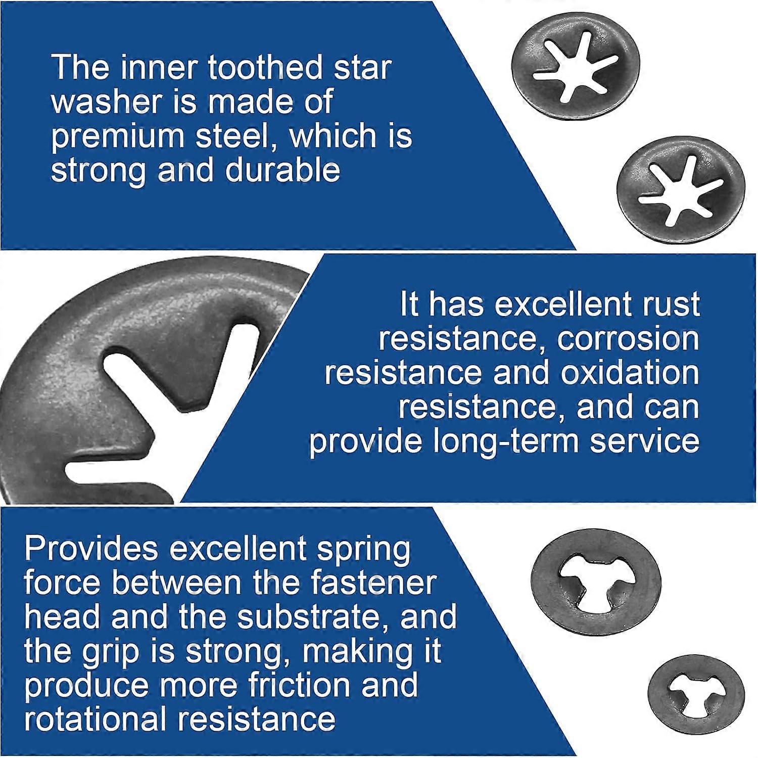 50 Pcs Internal Tooth Washers, 5 Sizes Star Locking Washers Steel Quick ...