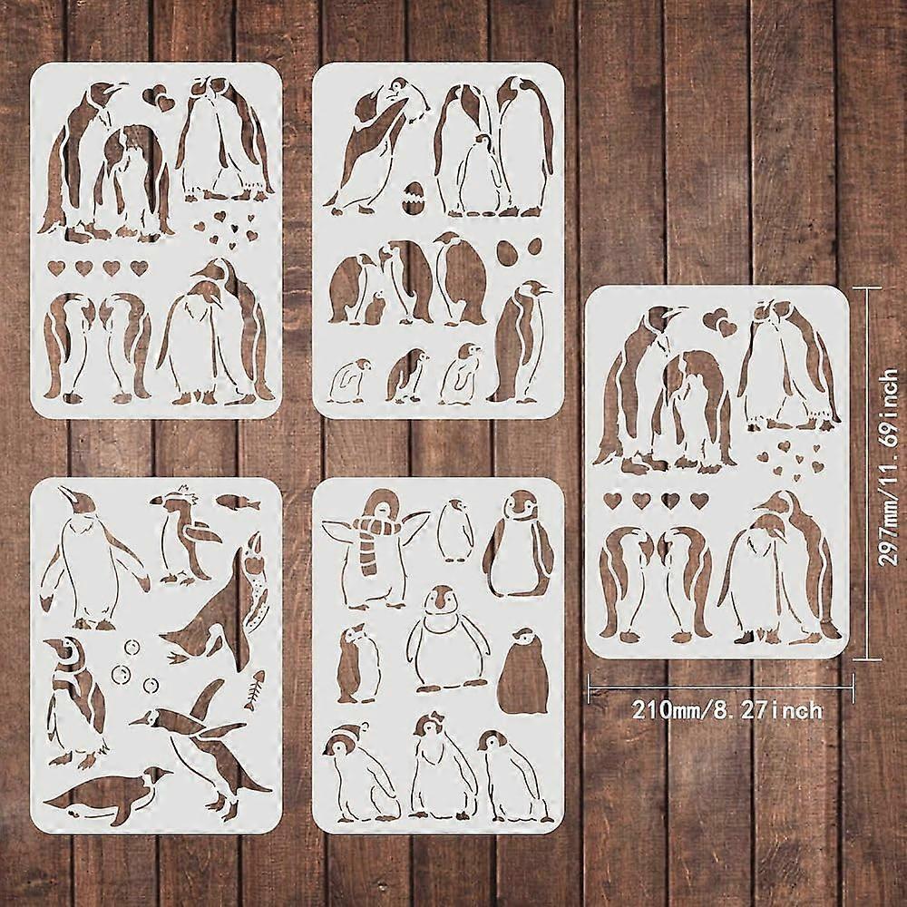 4Pcs Penguin Stencils 11.7x8.3 inch Antarctic Penguins Stencil Plastic ...