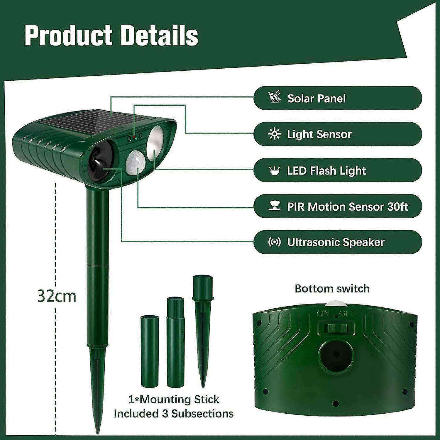 Bird deterrent, green cat deterrent, solar powered animal deterrent ...