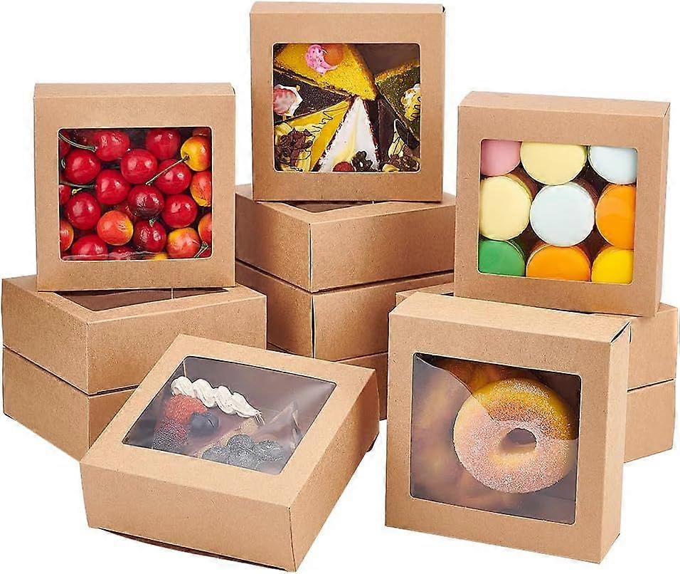 16Packs 5.5x5.5x2inch Clear PVC Square Window Gift Boxes Brown Kraft ...