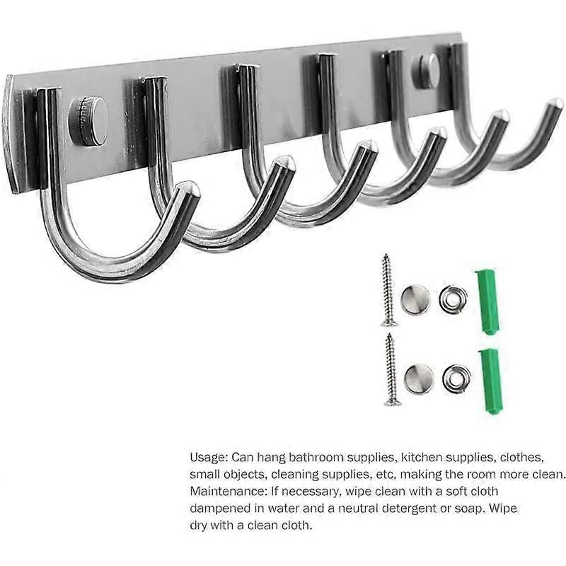 Bar with 6 stainless steel hooks Robe hooks Wall mounted coat rack ...