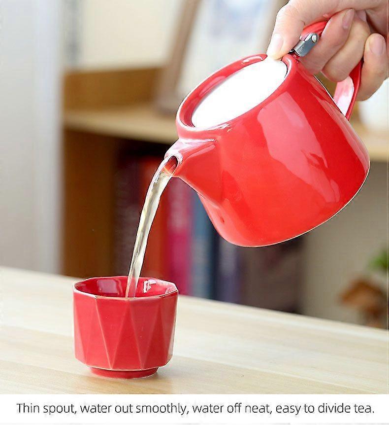 Stylish Red Ceramic Teapot with Strainer and Lid, Perfect for One or ...