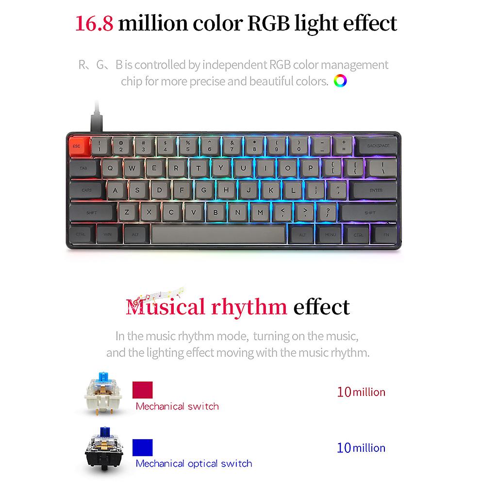 SK61 USB Wired Mechanical Gaming Keyboard 60% Compact 61 Keys RGB LED ...