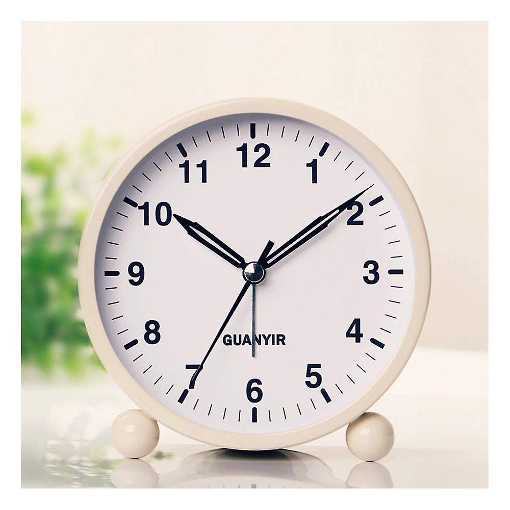 4 Inch Bedside Alarm Clock, Silent Quartz Morning Alarm Clock With ...