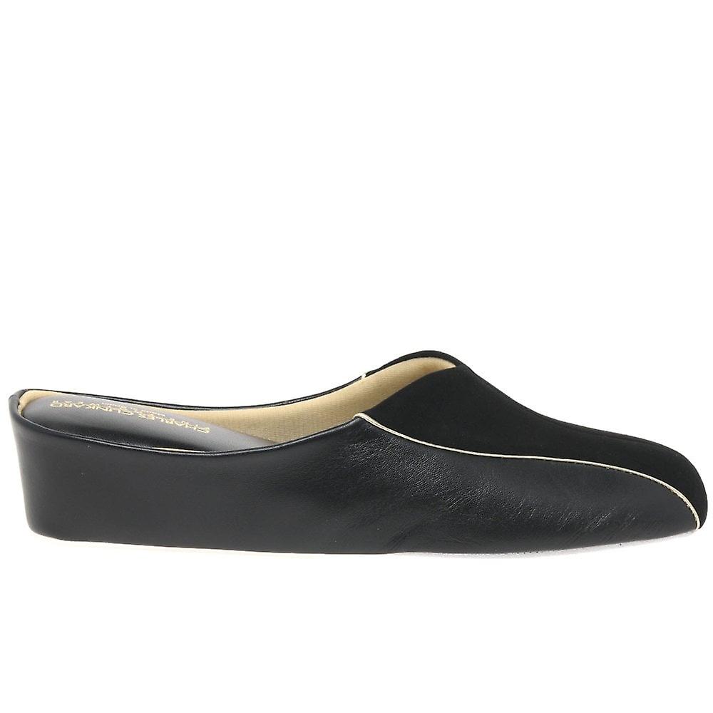 Relax Slippers Martha Black Leather And Suede Slipper | Fruugo UK