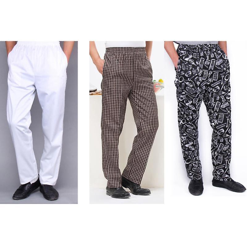 Men Stripe Plaid Chili Printed Hotel Restaurant Kitchen Chef Work Long ...