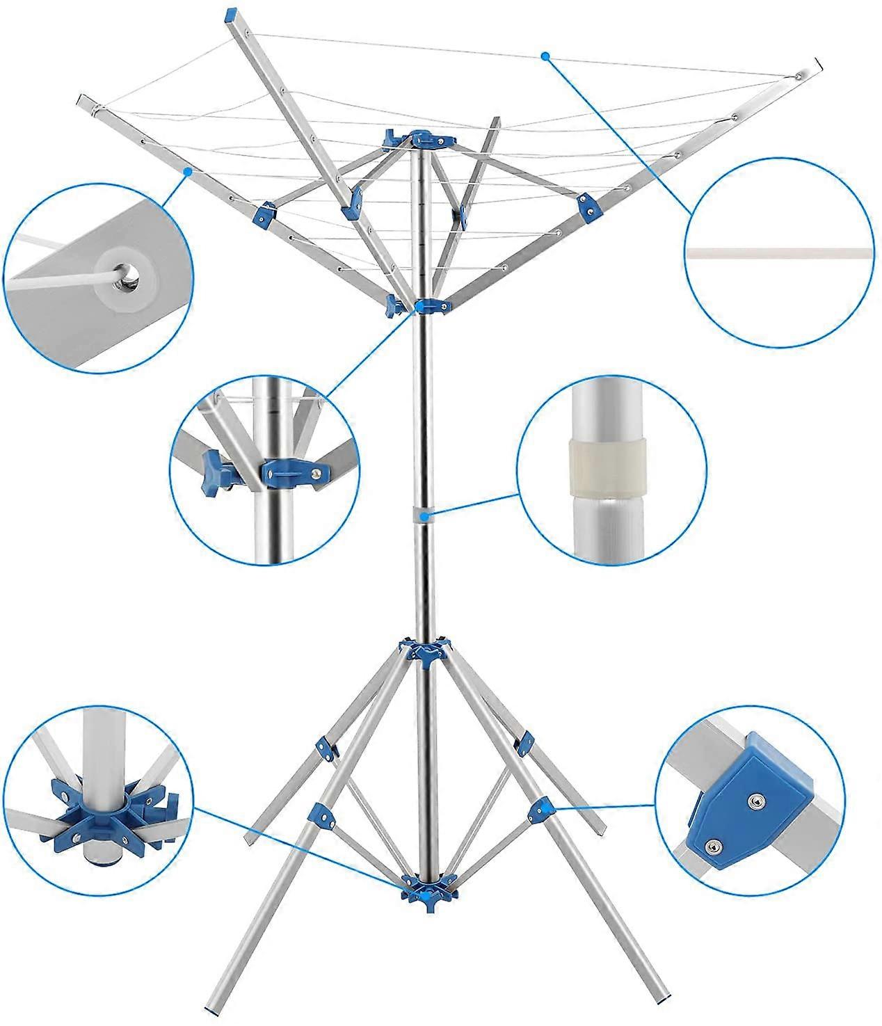 Rotary Washing Line Airer 4 Arms 14M Folding Adjustable Camping Washing ...