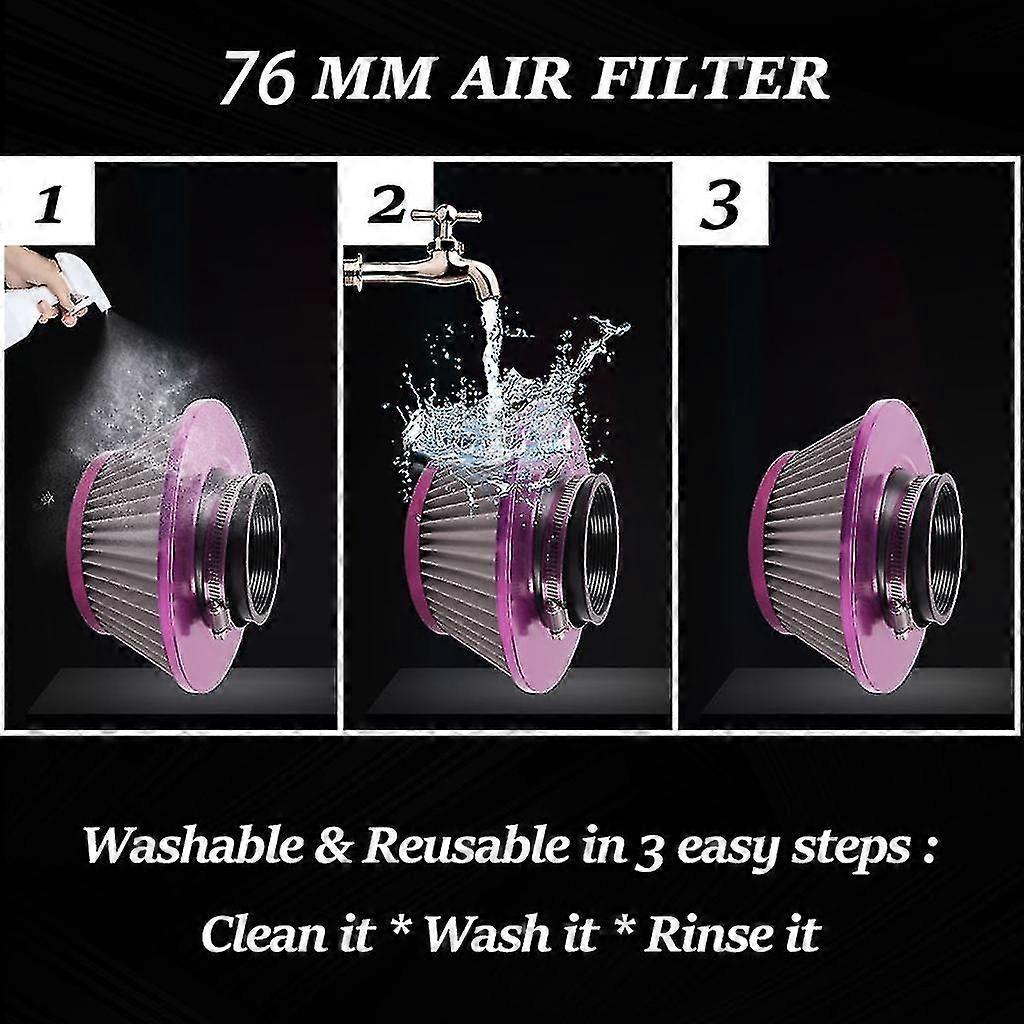 76mm 3-inch Universal Mushroom Air Intake Filter Cleaner High Flow ...