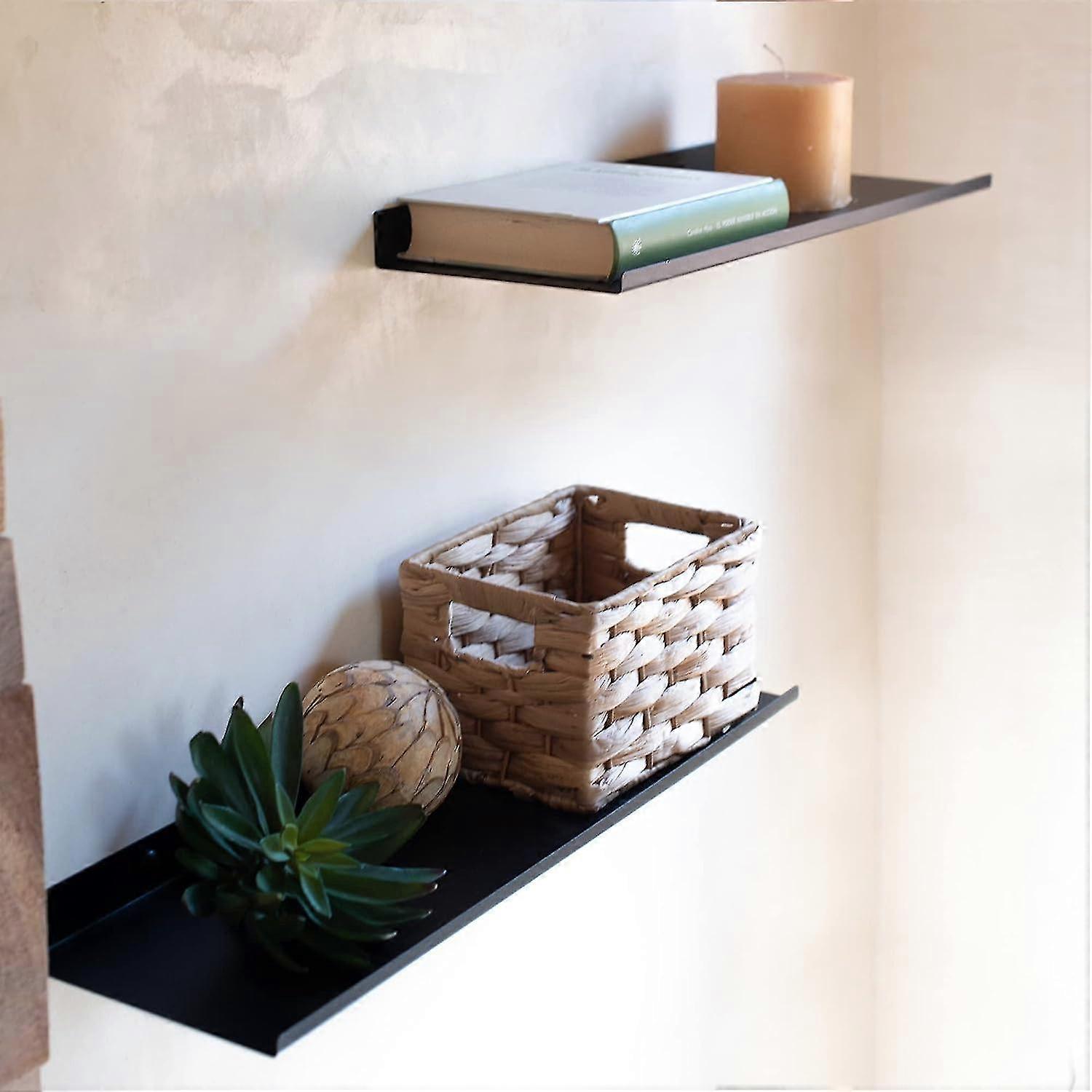 Black metal wall shelf | Set of 2 floating shelves 50 cm-In Stock ...